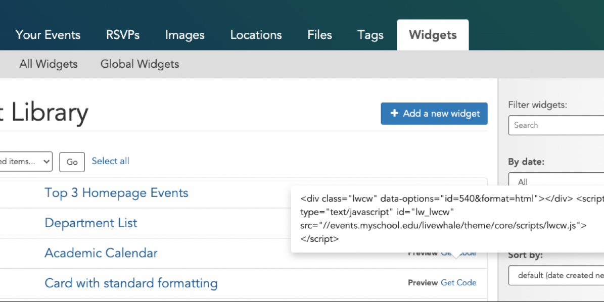 Displaying Event Data on Your Website - LiveWhale Support
